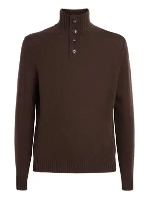 ALLUDE Wool-cashmere High-neck Buttoned Sweater - Brown