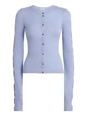 BIRROT Lyocell-wool Blend Line Cardigan - Blue