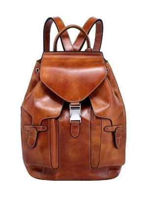 OLD TREND Rock Genuine Leather Foldover Pocket Backpack - Chestnut