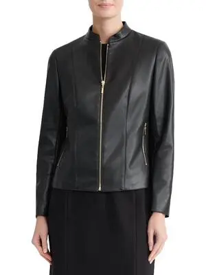 KASPER Faux Leather Zip-up Jacket - Black