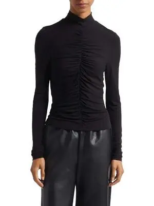 TOCCIN Angela Ruched Mock Neck Long Sleeve Top - Jet