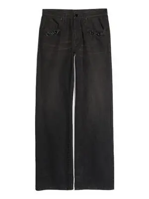 Gucci Flared Cotton Denim Pants With Horsebit Detail - Brown