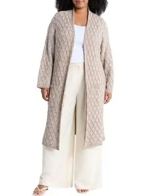 Eileen Fisher Open Front Organic Cotton Blend Cardigan With Patterned Stitching - Twine
