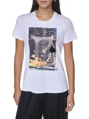 Dkny DKNY Graphic T-Shirt With Fringe Detail White