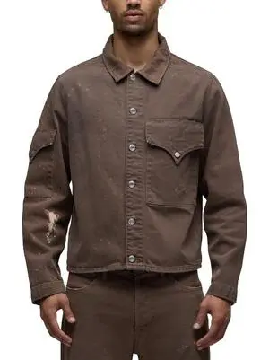 Hudson Jeans Cropped Cotton Shirt Jacket With Flap Pockets And Raw Hem - Crestview