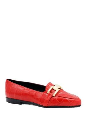 AMALFI BY RANGONI Croc-embossed Leather Flat With Hardware Detail - Rosso