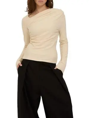 PROJECT SOCIAL T Project Social T Asymmetric Neck Long Sleeve Top Cream