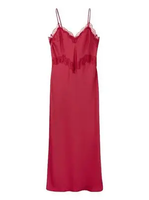 Mango Lace Trim Satin Slipdress - Red