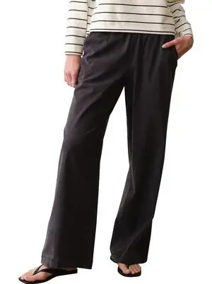 Marine Layer Allison Twill Wide-leg Trousers - Faded Black