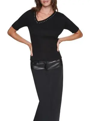 Dkny Grommet Ribbed Sweater - Black