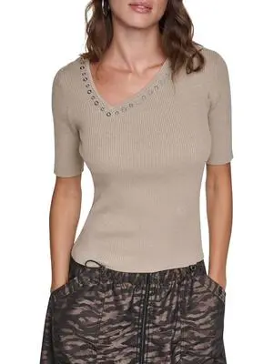 Dkny Grommet Ribbed Sweater - Putty