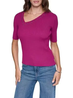Dkny Grommet Ribbed Sweater - Raspberry