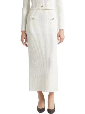 TOCCIN Milla Ribbed Midi Skirt With Metallic Button Details - Ivory