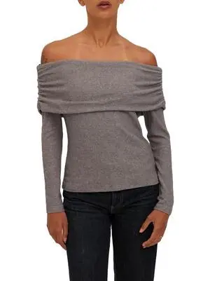 PROJECT SOCIAL T Studio City Foldover Off The Shoulder Top - Htgrey