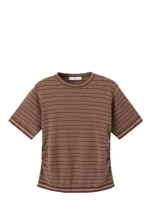 Mango Striped Short Sleeve Sweater - Chocolate