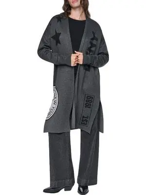 Dkny Metallic Oversized Open Front Cardigan - Asphalt