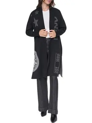 Dkny Metallic Oversized Open Front Cardigan - Black