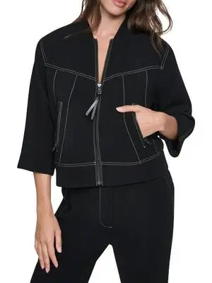 Dkny DKNY Contrast Stitch Zip-Up Jacket Black