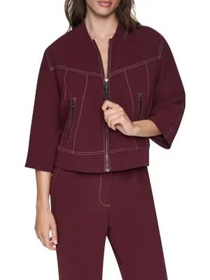 Dkny Contrast Stitch Zip-up Jacket - Cabernet