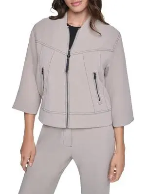 Dkny Contrast Stitch Zip-up Jacket - Putty
