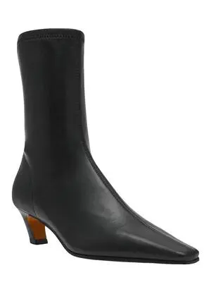 Steve Madden Kimmens Faux Leather Bootie With Kitten Heel And Square Toe - Black