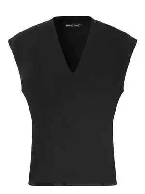 Mango V-neck Cap Sleeve Knit Top - Black