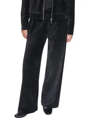 Dkny Metallic Velvet Wide Leg Pants - Black