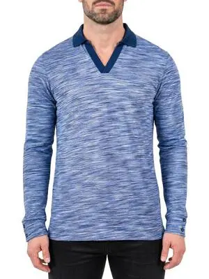 MACEOO Unknown Long Sleeve Cotton Polo - Blue