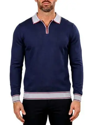 MACEOO Quarter Zip Merino Wool Sweater - Blue