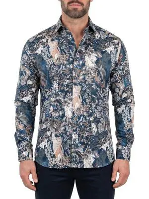 MACEOO Fibonacci Contemporary Fit Silk Button-up Shirt - Blue