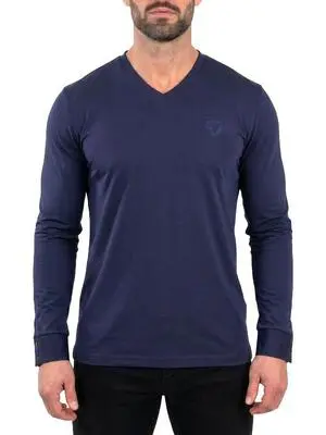 MACEOO Rissa V-neck Long Sleeve T-shirt - Blue