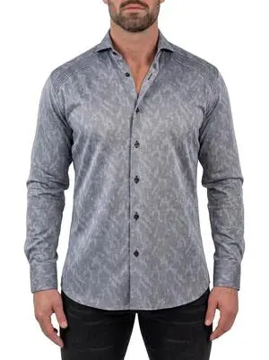 MACEOO Pintuck Textured Cotton Button Up Shirt - Grey