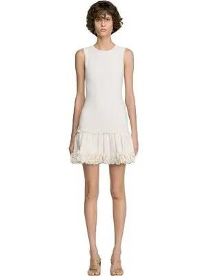 Sandro Knit Dress With Floral Skirt - Ecru