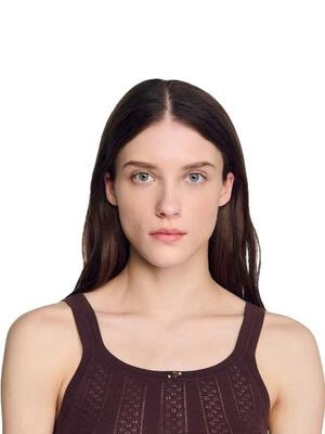 Sandro Pointelle Knit Vest Top With Bow Detail - Brown