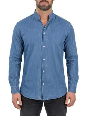 MACEOO Ceremony Prince Stand Collar Dress Shirt Blue