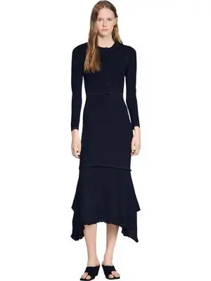 Sandro Decorative Pointelle Cropped Cardigan - Black