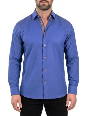 MACEOO Punto Cotton Long Sleeve Dress Shirt - Blue