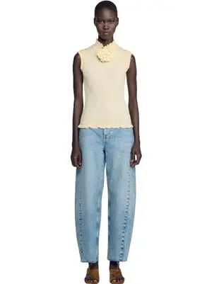 Sandro Sleeveless Smocked T-shirt With Floral Detail - Vanilla