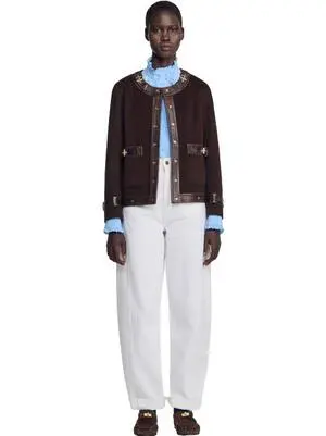 Sandro Short Wool Coat With Leather Trims - Brown