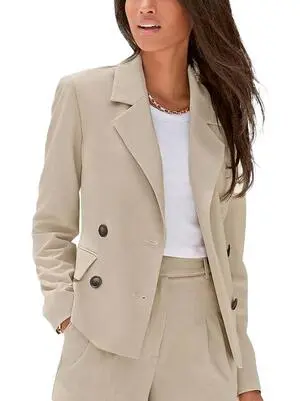 LASCANA Double Breasted Blazer With Notched Lapel - Sand