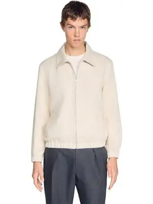 Sandro Zip-up Cotton Linen Jacket With Elasticated Cuffs - Ecru