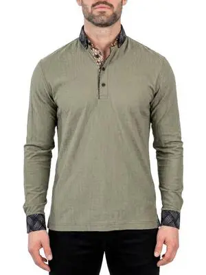 MACEOO Newton Crocodile Pattern Long Sleeve Polo - Grey