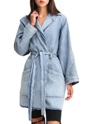BELLE & BLOOM Relaxed Boyfriend Denim Trench Jacket - Indigo