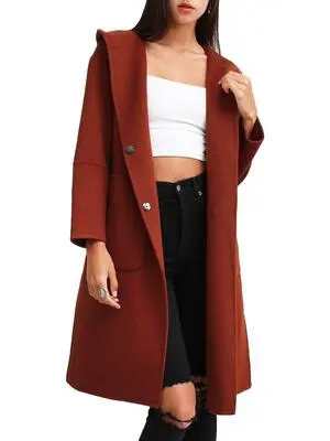 BELLE & BLOOM Hooded Wool Blend Coat - Caramel