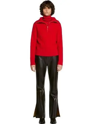 Sandro Zip-neck Cable Knit Sweater - Red