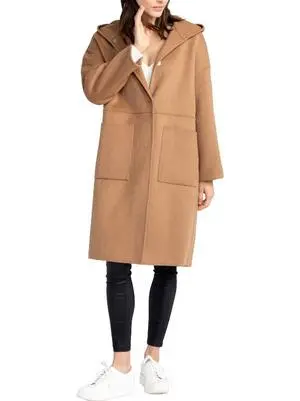 BELLE & BLOOM Hooded Wool Blend Coat - Camel