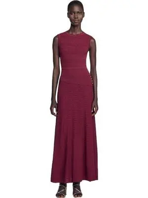 Sandro Pointelle Knit Maxi Dress - Bordeaux