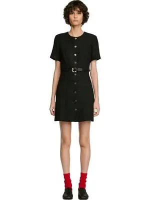 Sandro 2-in-1 Tweed Mini Dress With Belt - Black