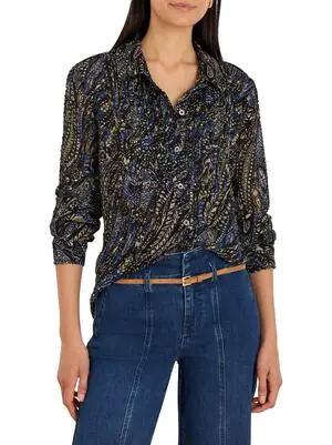 NIC+ZOE Portobello Paisley Chiffon Shirt - Blue Multi