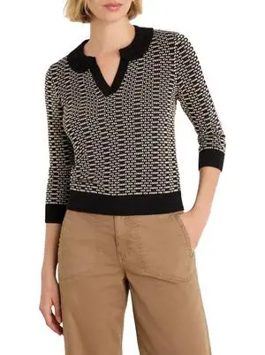 NIC+ZOE Geo Stitch Collared Sweater - Black Multi